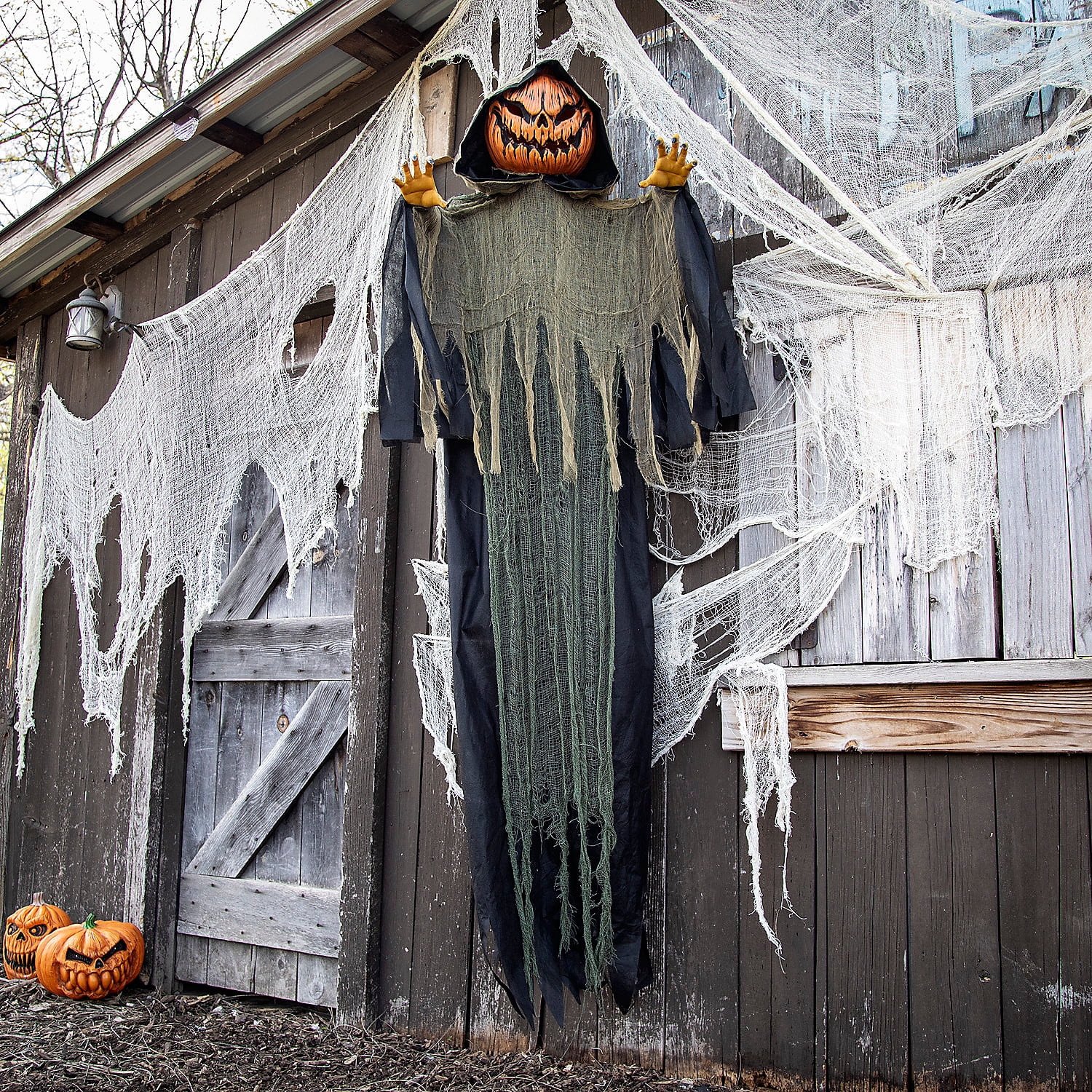 7 Ft. 2 3/4" Light-Up Hanging Big Pumpkin Head Halloween Decoration ...