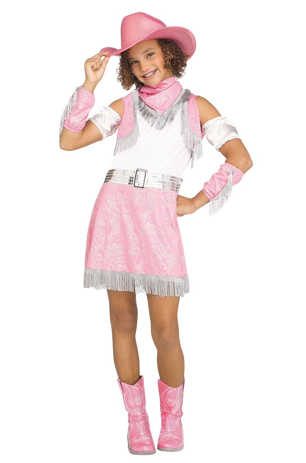 Morris Costumes - Girls Pink, White & Silver Dress Sparkle Cowgirl ...