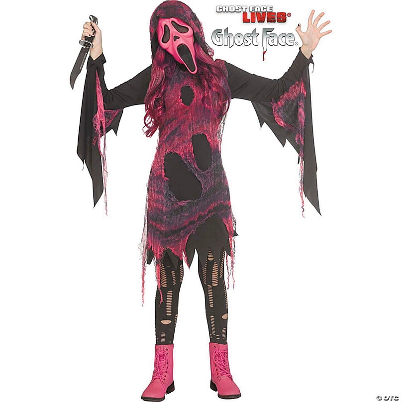Ghost Face Girl's Pink Chrome Hooded Halloween Costume Dress - Pink '12 ...
