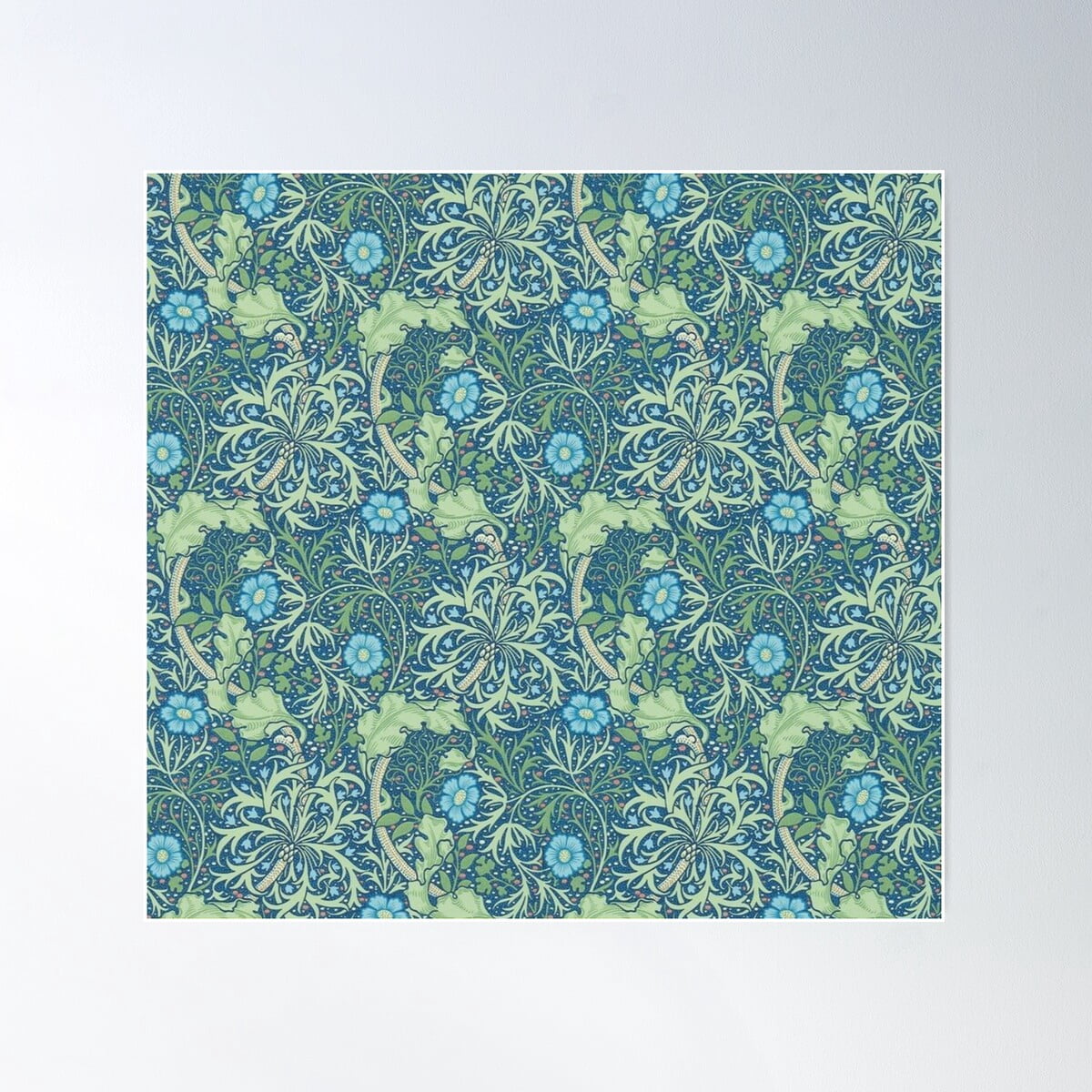 Morris Floral Flowers And Leaves Pattern (Blue, Green) Poster Wall Art ...