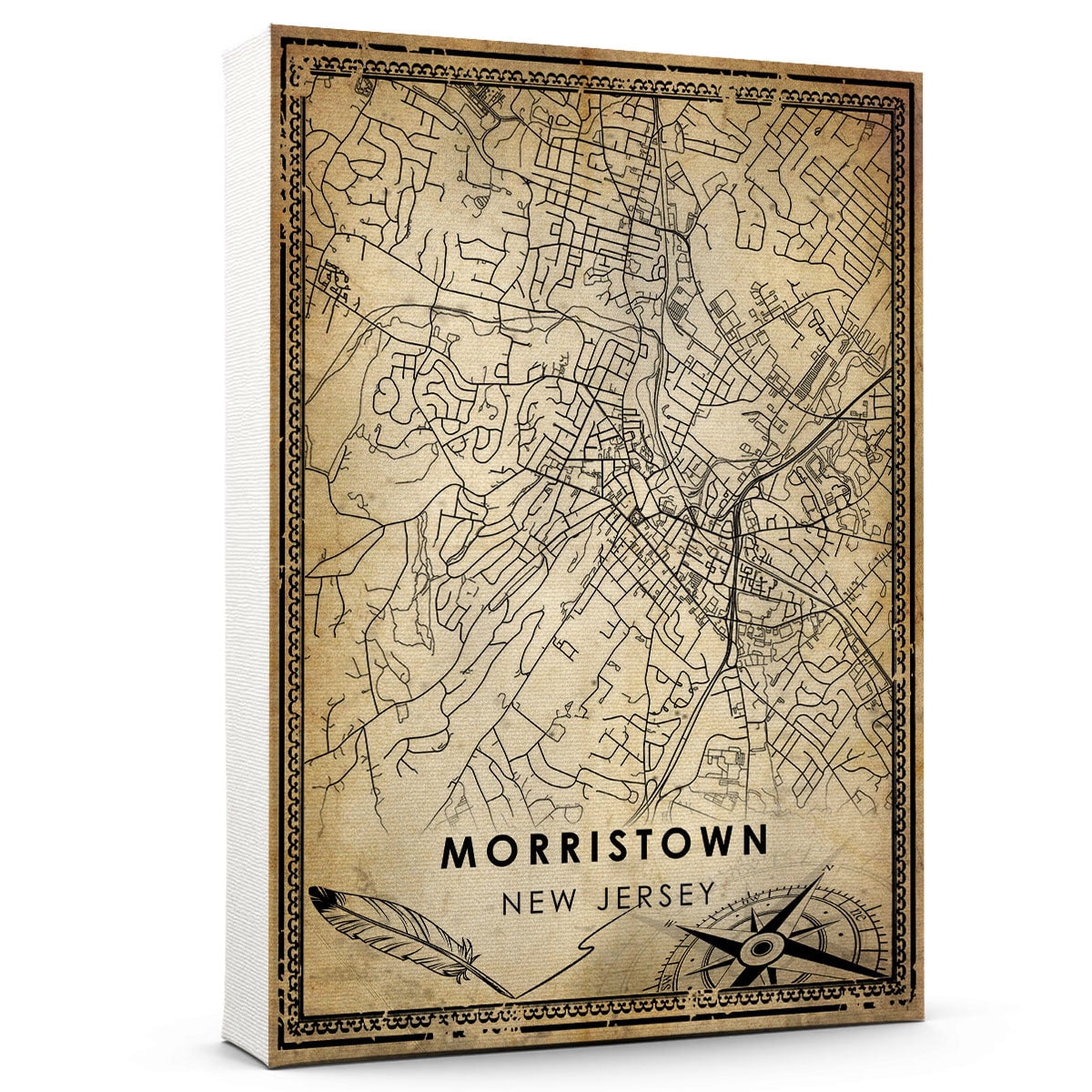 Morristown Vintage Map Prints Canvas, New Jersey Map Art Canvas, Canvas ...