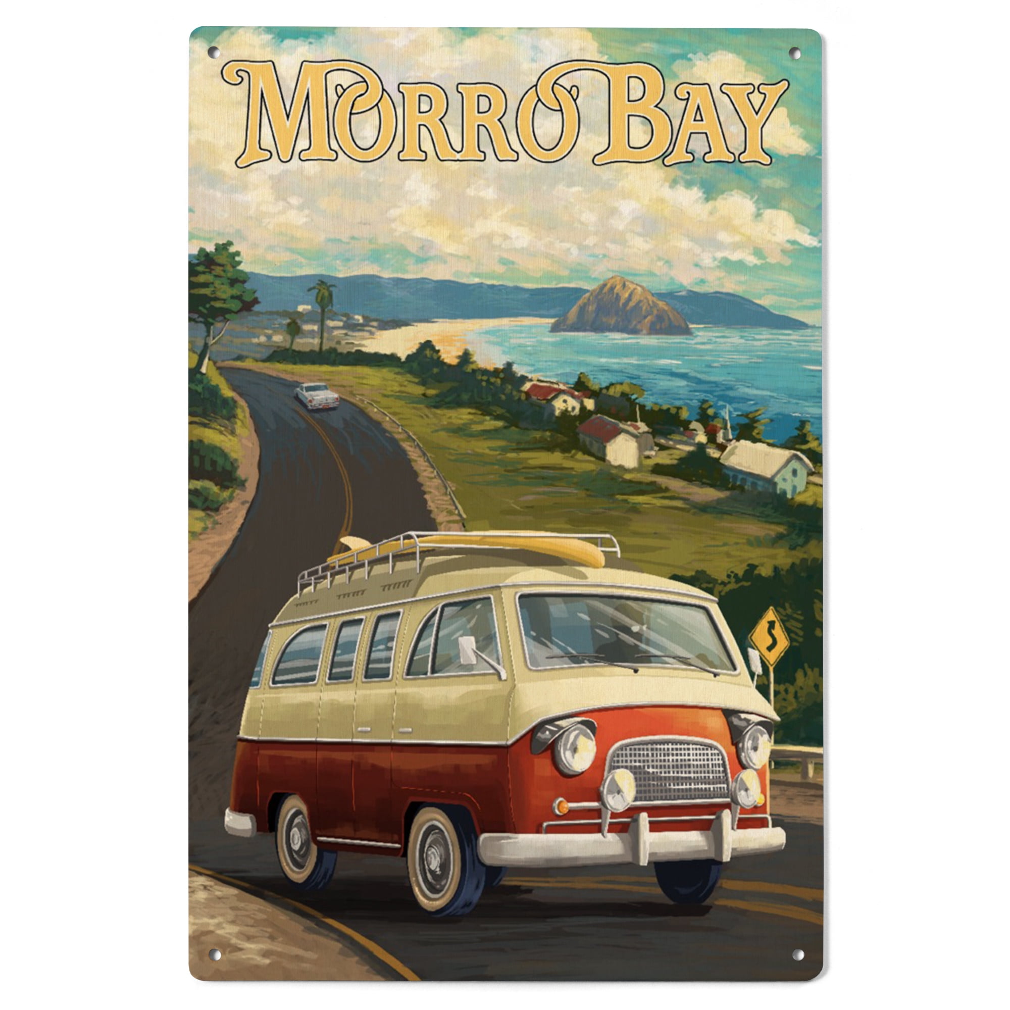 Morro Bay, California, Camper Van Birch Wood Wall Sign (6x9 Rustic Home ...