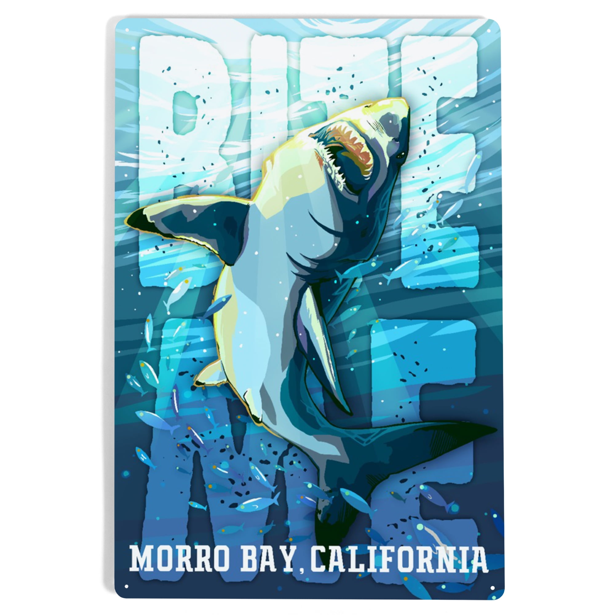 Morro Bay, California, Great White Shark, Bite Me (12x18 Aluminum Art ...