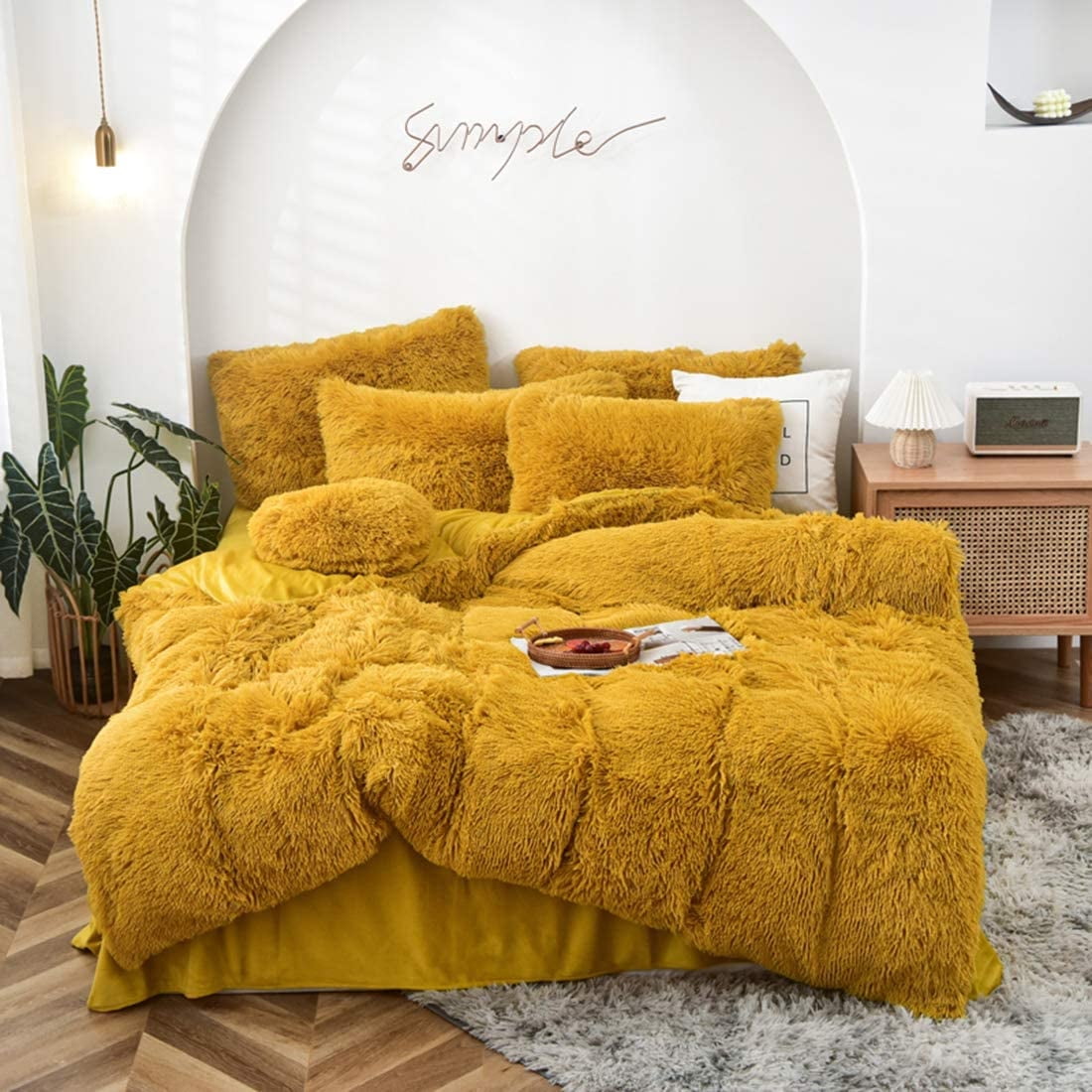 MorroMorn 5 PCS Shaggy Duvet Cover Bedding Set - Fluffy Comforter Cover Long Faux Fur Luxury ...