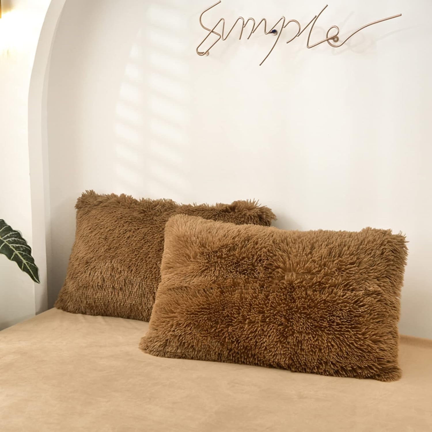 MorroMorn Decorative Pillows Covers, 2 Packs Faux Fur Pillow Cases ...