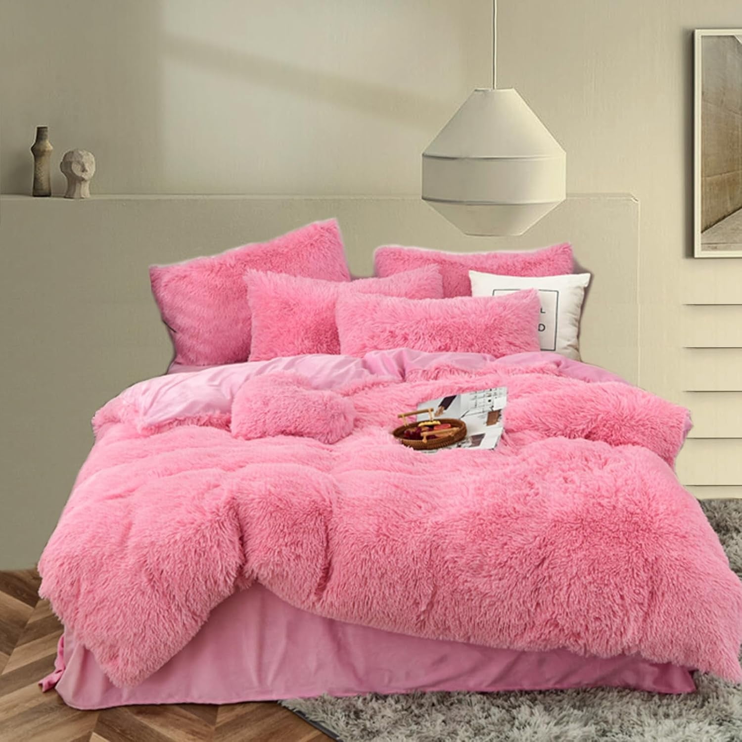 MorroMorn Fluffy Comforter Duvet Cover Set, 5 Pcs Bedding Sets Faux Fur ...
