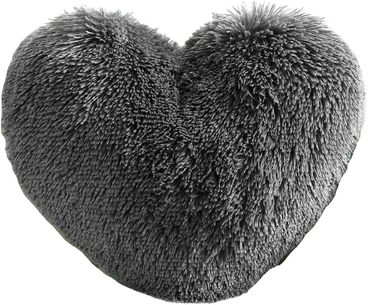 MorroMorn Fluffy Heart Throw Pillows, Shaggy Decorative Pillow for Sofa ...