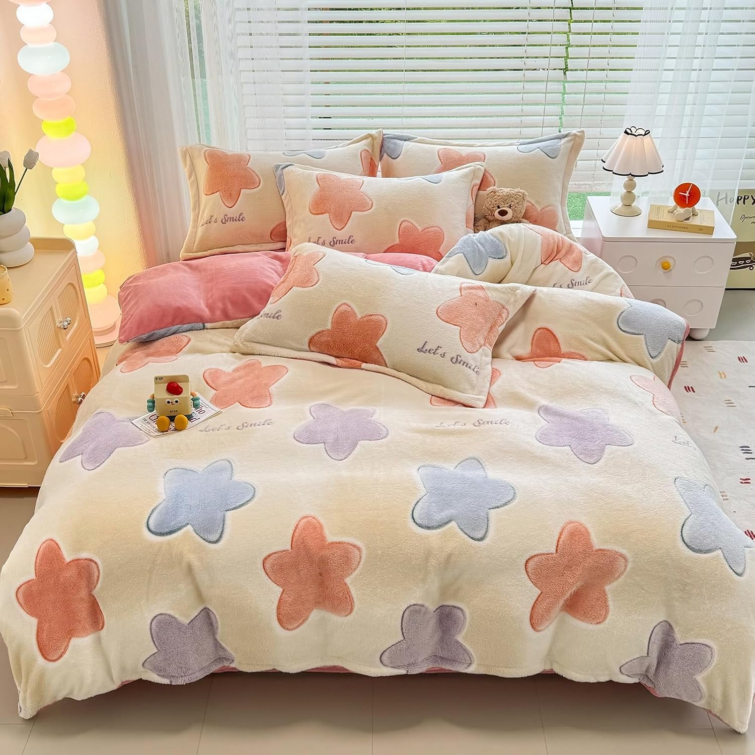 MorroMorn Pink Duvet Cover Queen, Twinkle Stars Bedding Sets, Fluffy ...