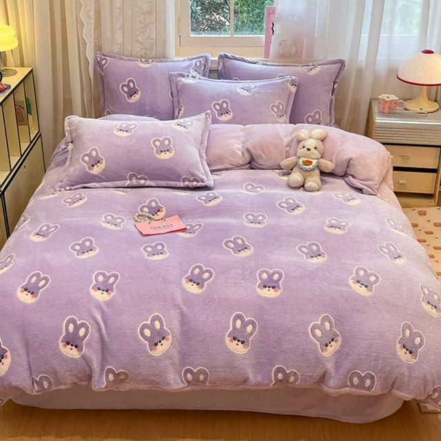 MorroMorn Twin Bedding Sets, Purple Bunny Duvet Cover Set, Fluffy ...