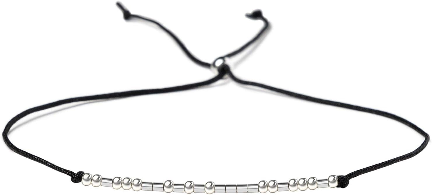 Morse Code Bracelet Stainless Steel Beads on Silk Cord Secret Message ...