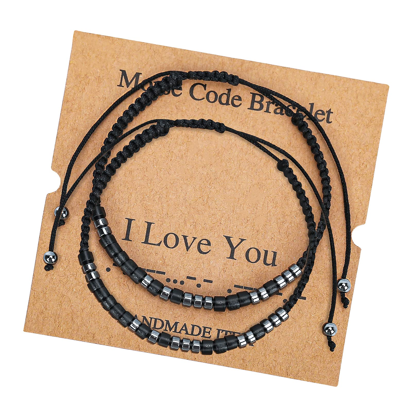 Morse Code Bracelets Gifts for Men, White Gold Plated Beads on Black ...
