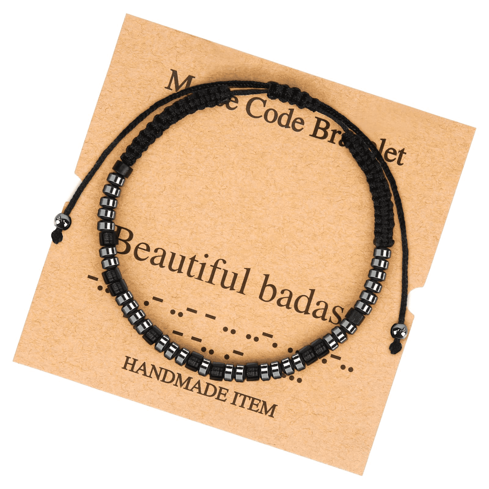 Morse Code Bracelets Gifts for Men, White Gold Plated Beads on Black ...