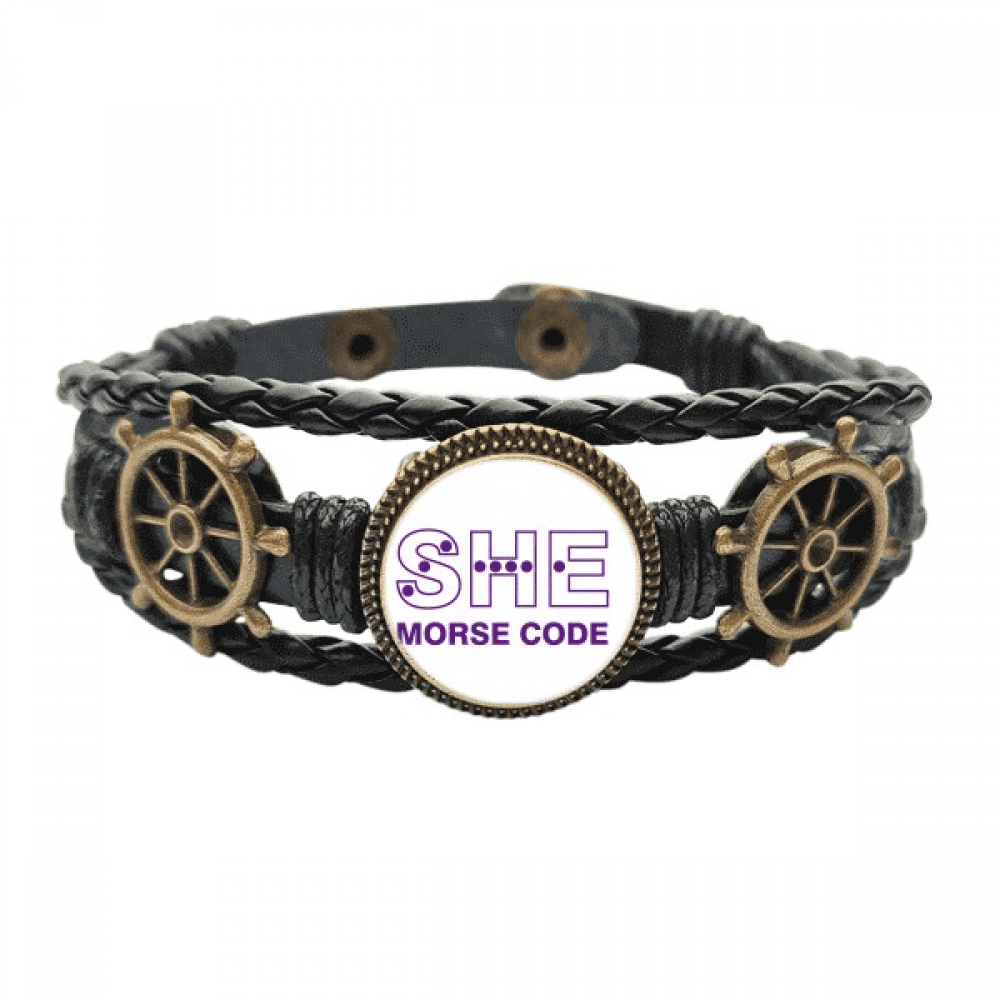 Morse Code She Dot-line Expression Leather Braided Ocean Bracelet ...