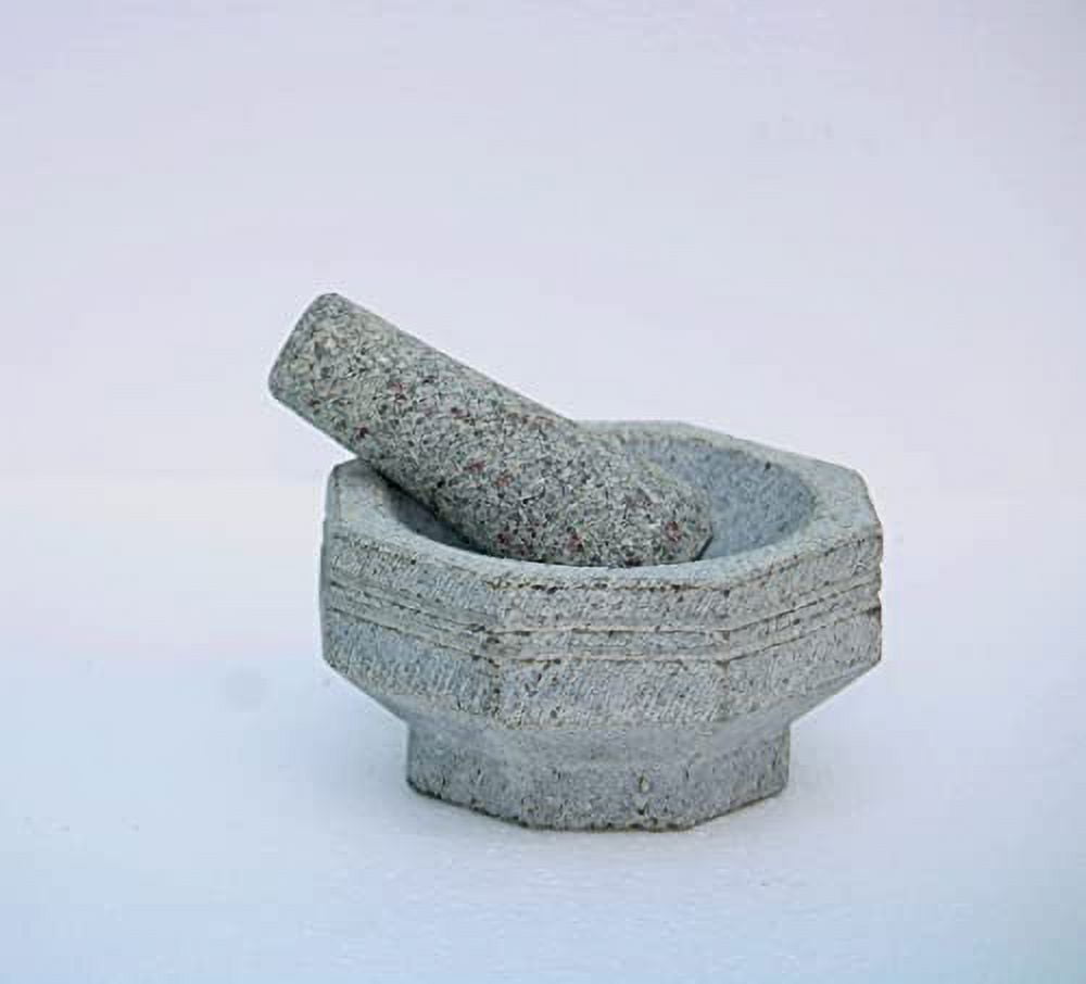 Mortar and Pestle Set 6 face Stone for Spices, Okhli Masher, Khalbatta, Kharal, Mixer, Natural ...