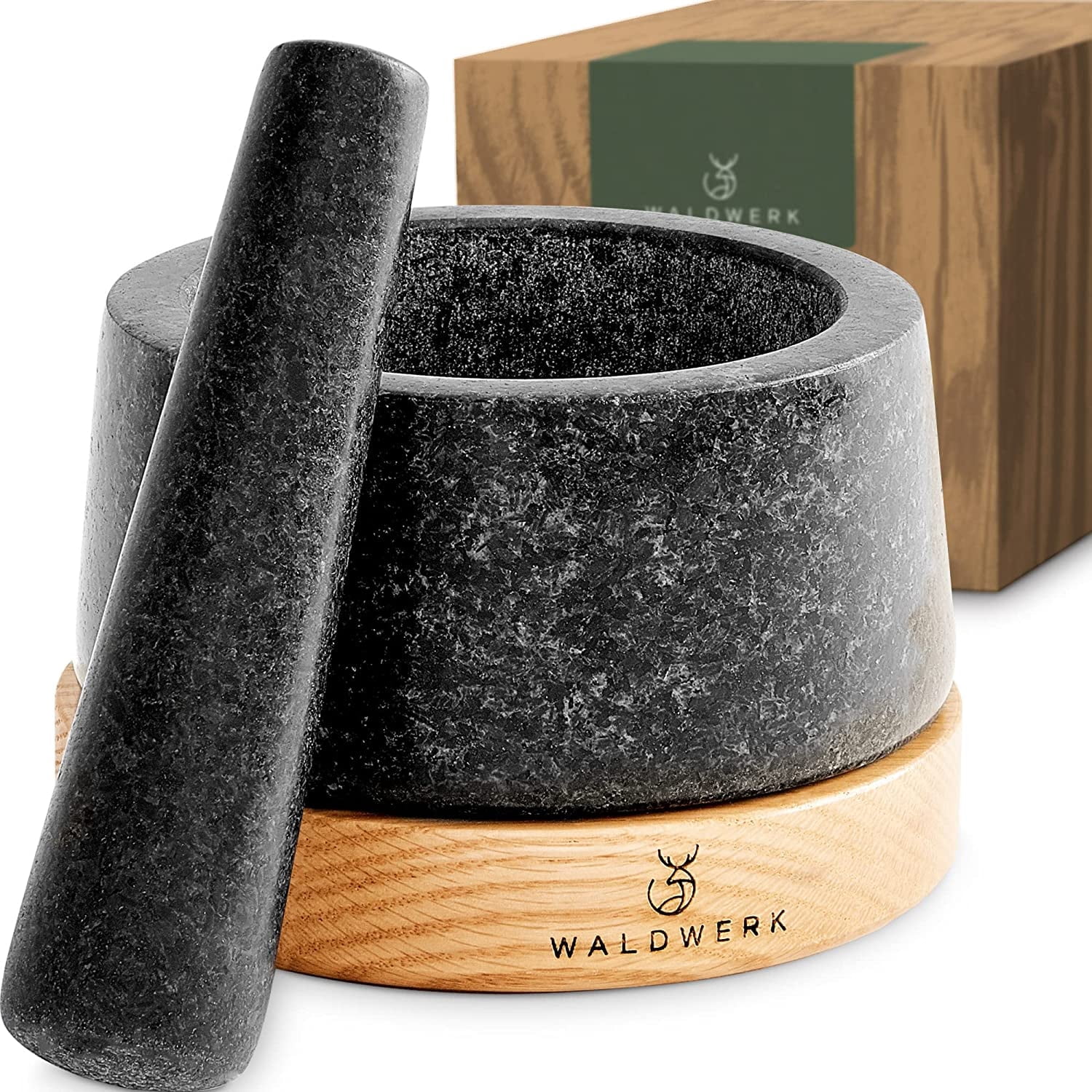 Mortar and Pestle - Mortar and Pestle Set with Anti-Scratch Oak Wood ...