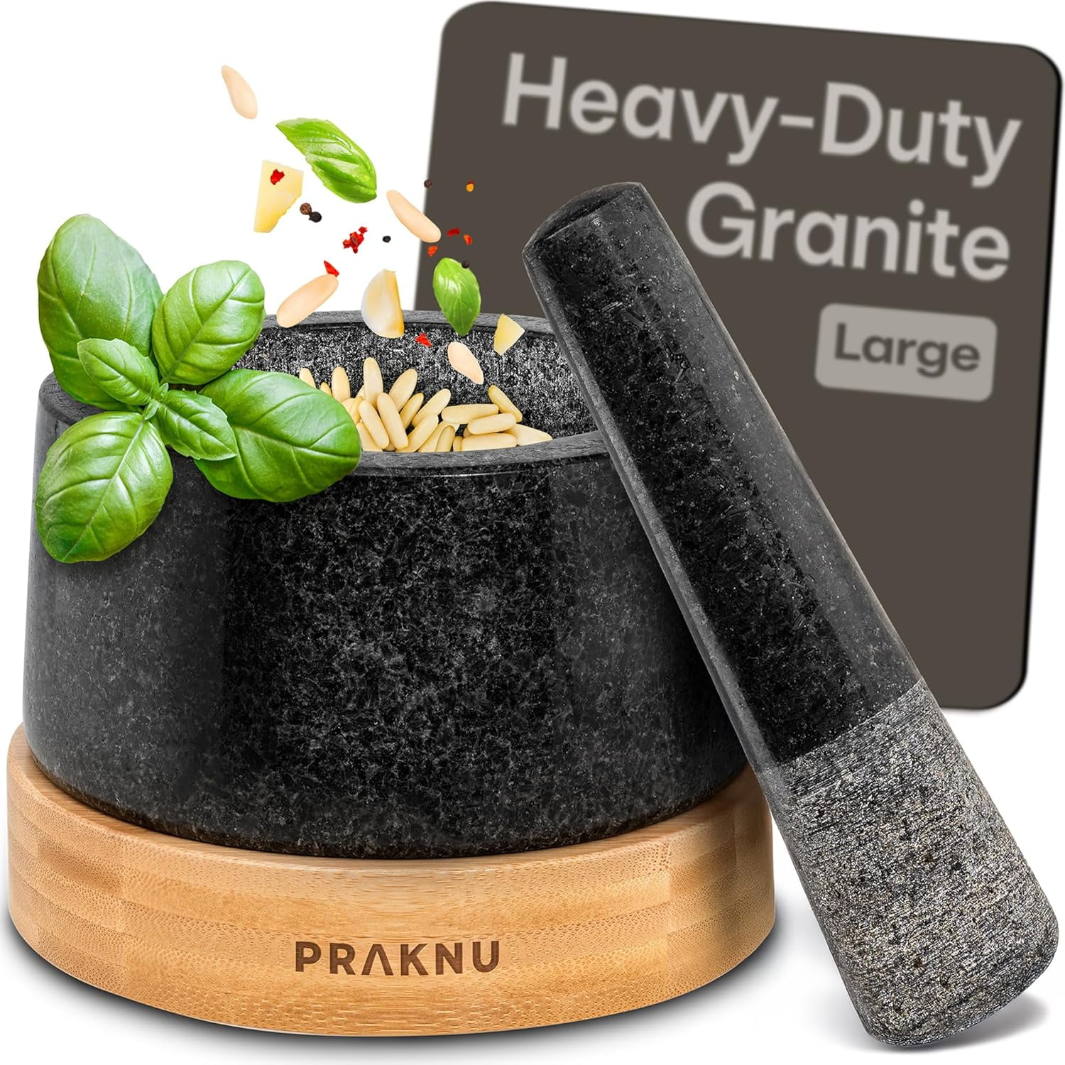 Mortar and Pestle Set Large 2 Cup - Heavy-Duty Stone Grinder for Spices ...