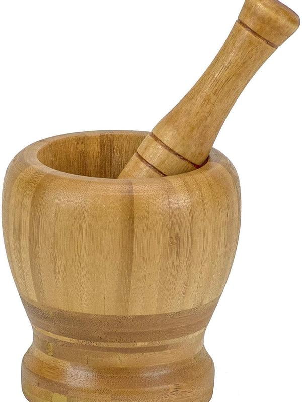 Mortar and Pestle, 100% Natural Bamboo Spice Grinder, Decorative 4 inch ...