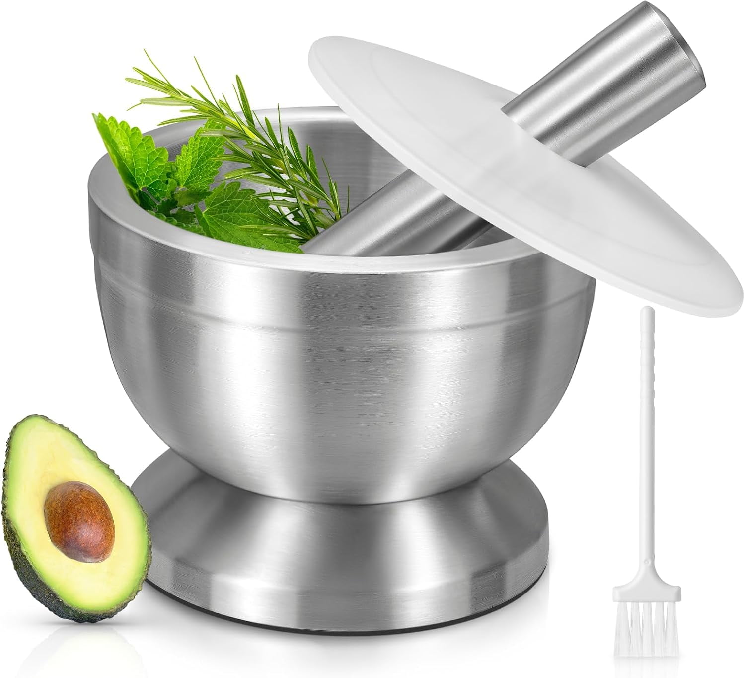 Mortar and Pestle, Stainless Steel Spice Grinder with Lid for Crushing ...