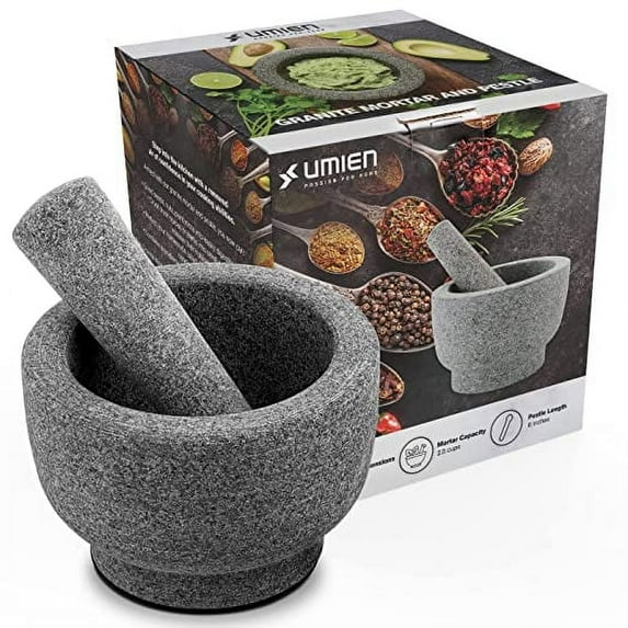 Granite Mortar and Pestle Set - 6 Inch - Grinding and Mashing Bowl ...