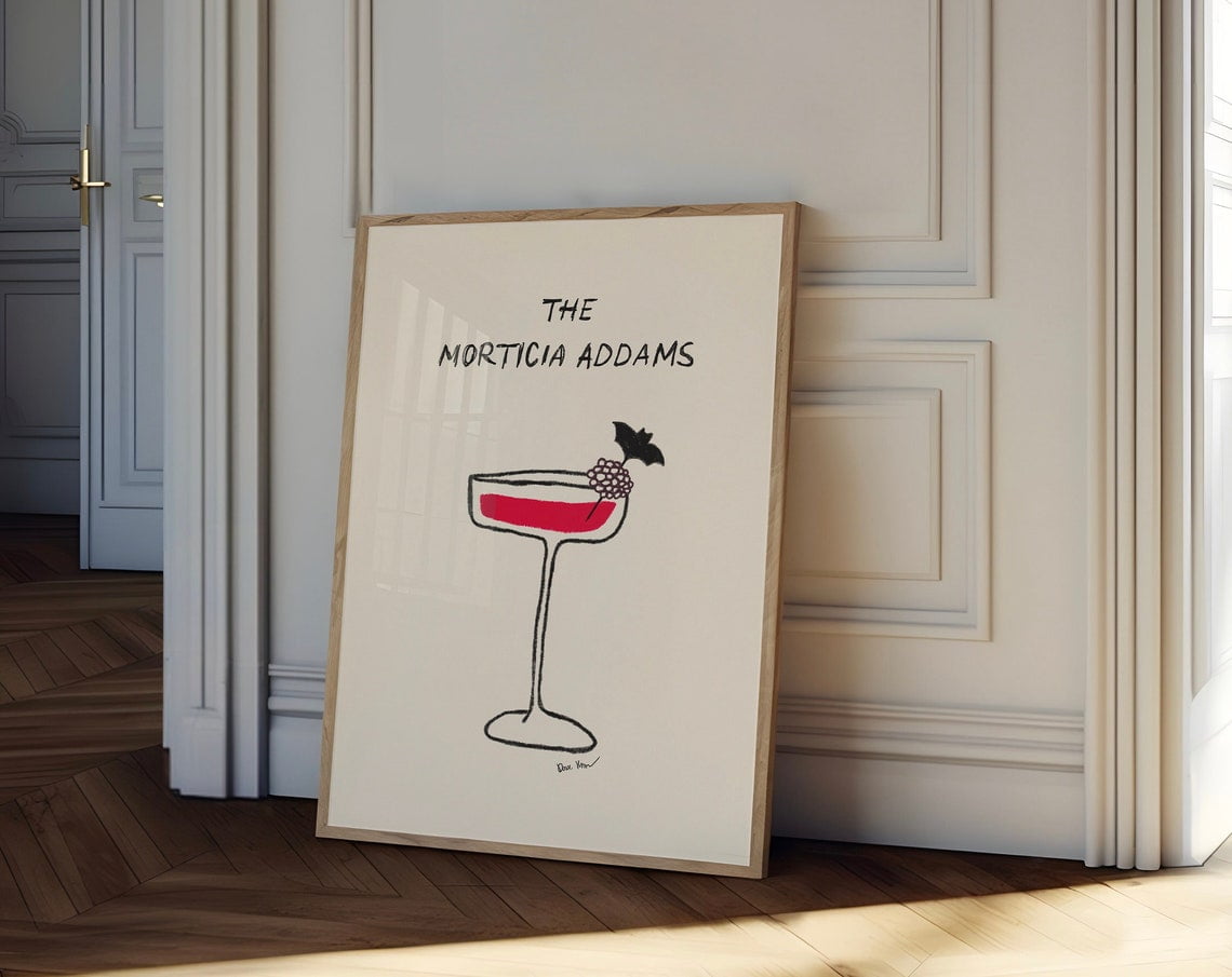Morticia Addams Cocktail Wall Art, Print, Decor, Bar Cart Art, Martini ...
