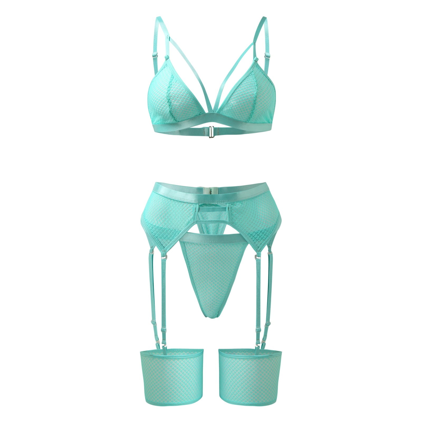 Mortilo Sheer Mesh Pajamas Lingerie Set High Waist Sleepwear Bra And