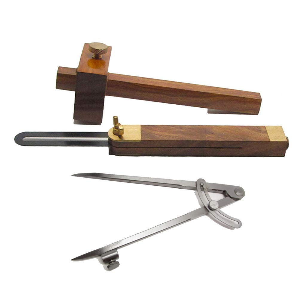 Mortise/Marking Gauge, 9"Sliding Bevel, and 10" Wing Compass with Brass ...