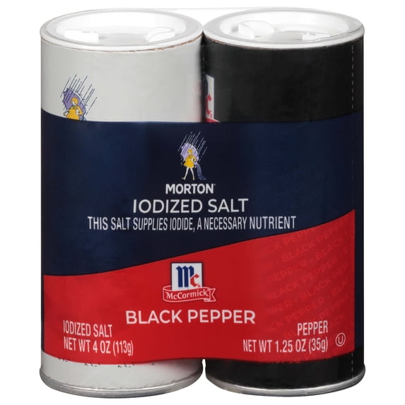 Morton Salt, Salt and Pepper Shaker Set, 5.25 oz, Portable Design ...