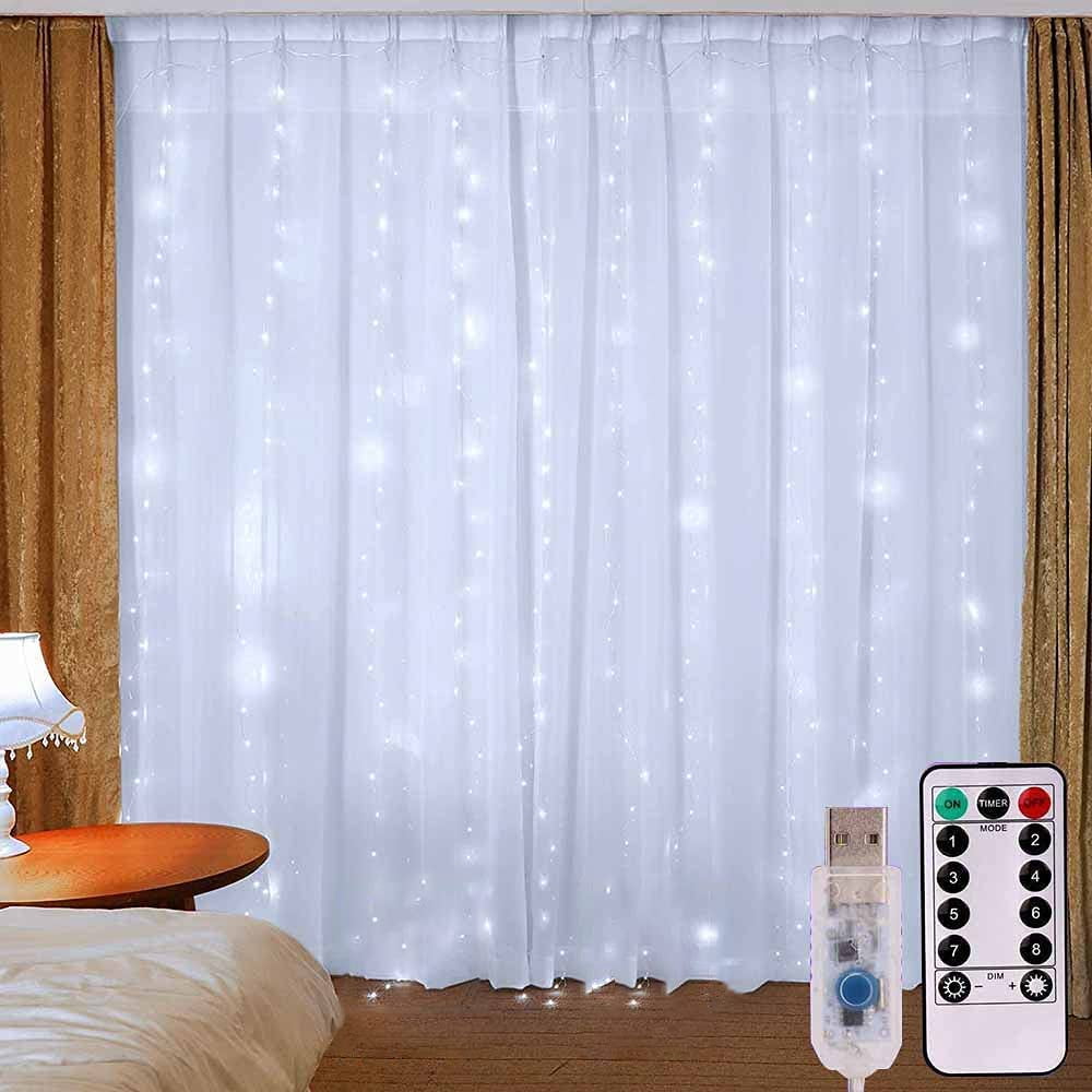 Morttic 100 LED Curtain String Lights, 9.9 x 3.3 ft 8 Modes USB Plug in ...