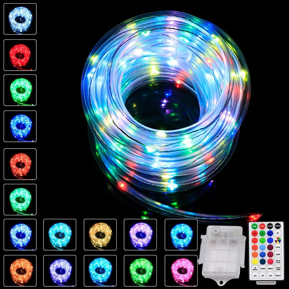 ‎Morttic 100 LED Rope Lights Battery Operated, 33FT 16 Colors Changing ...