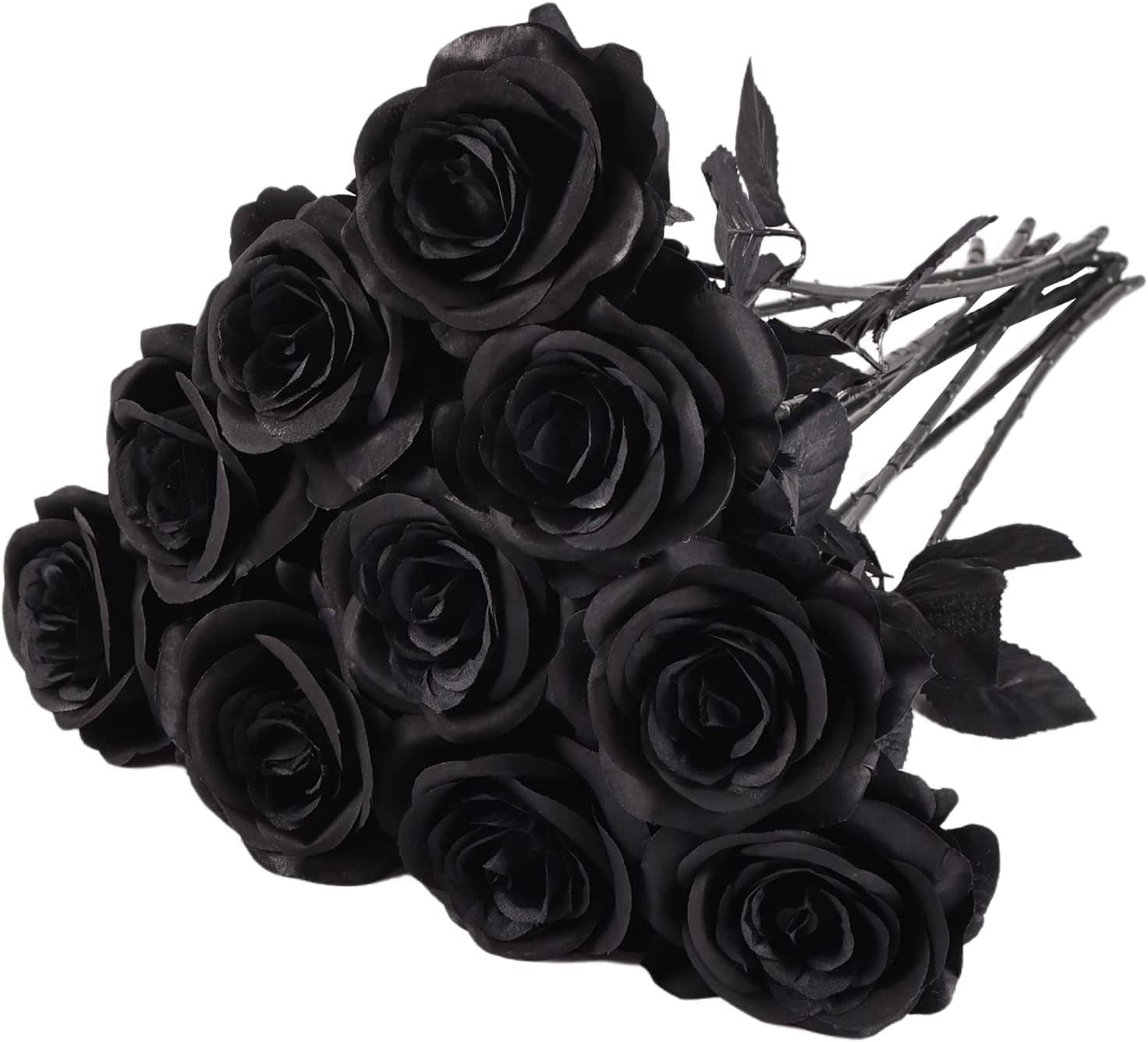 Morttic 12PCS Artificial Single Silk Rose Flowers Fake Black Rose Stem ...