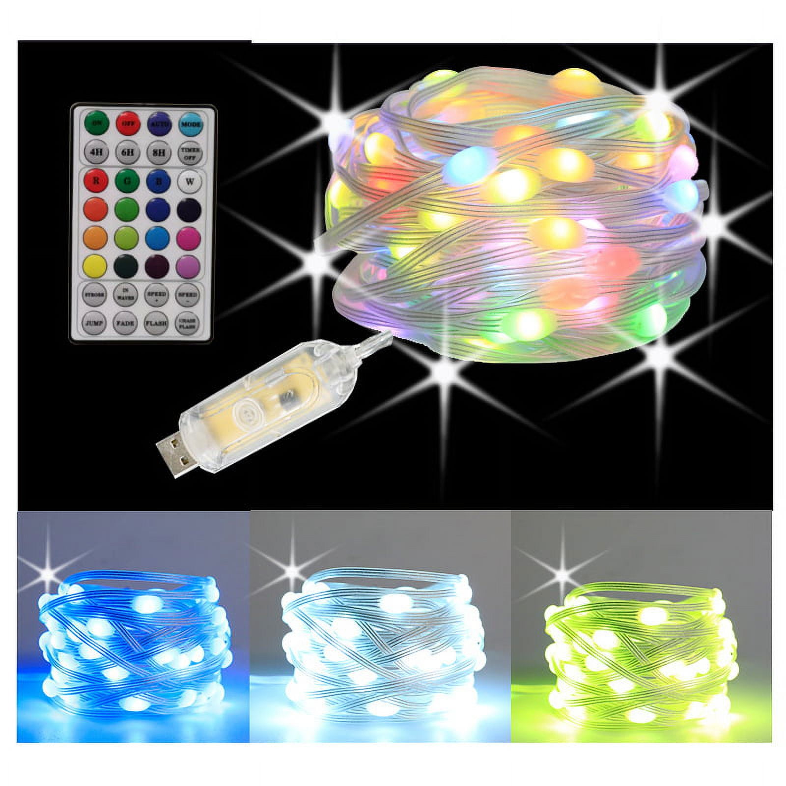 Morttic 16 Multi Color Changing Fairy Lights USB Powered with Remote Control, 16.5ft 50 RGB LED ...