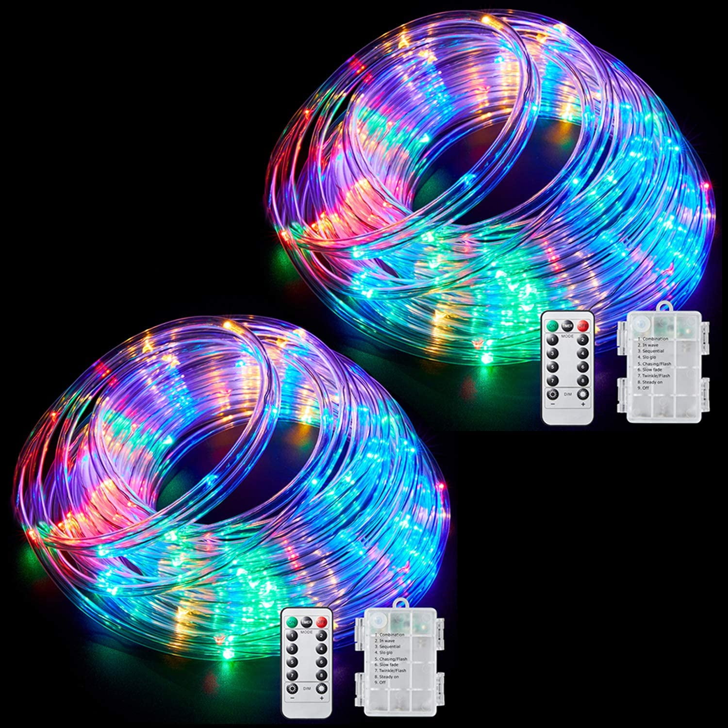 Morttic 2 PACK LED Rope Light Twinkle Battery Operated String Lights ...