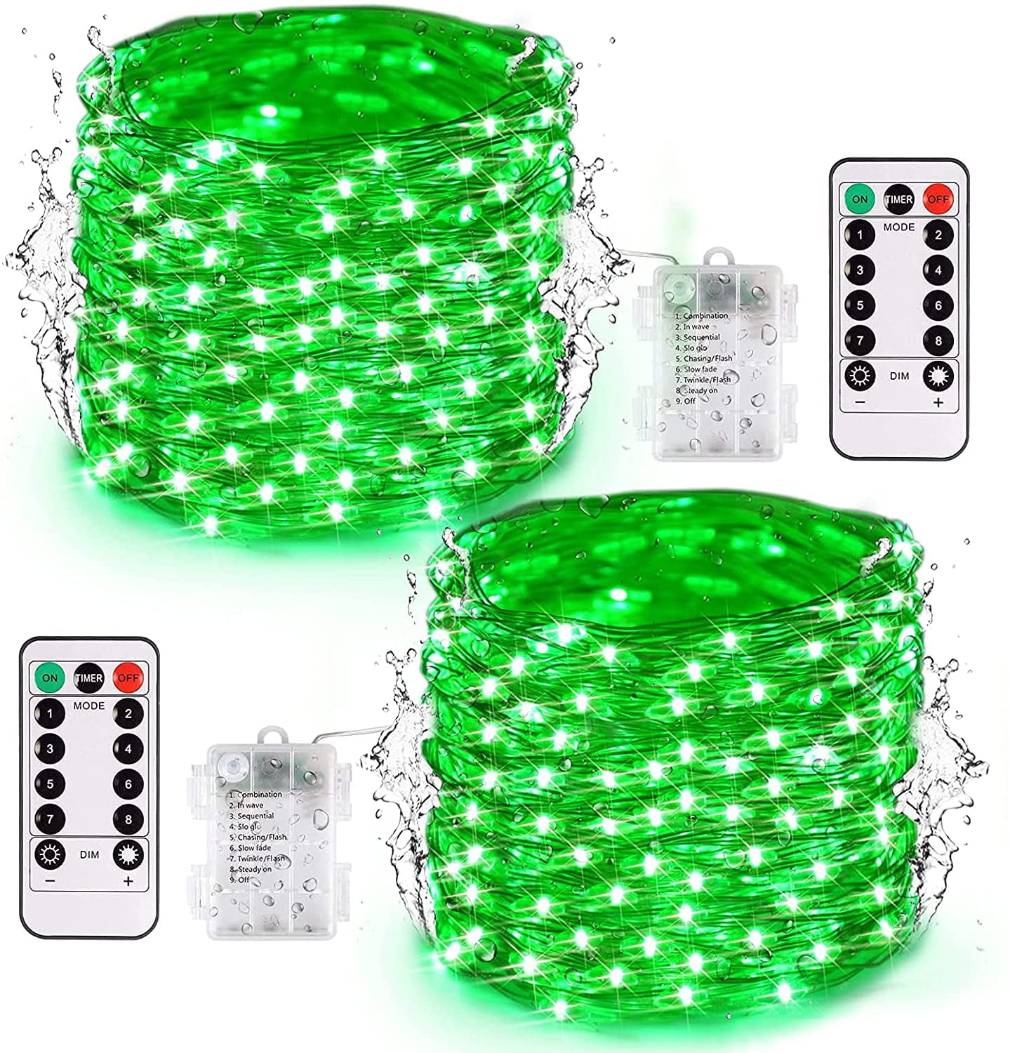 Morttic 2 Pack 100 LED Fairy Lights Battery Operated, 33Ft Fairy String ...