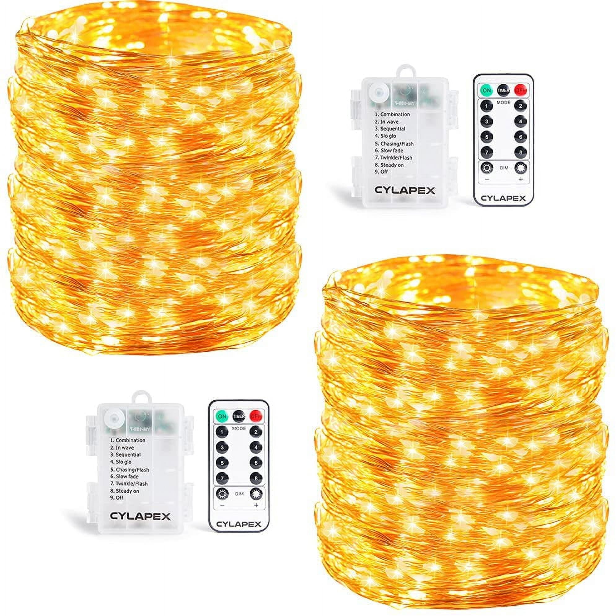 Morttic 2 Pack 200 LED 66 FT Copper Wire String Lights Battery Operated ...