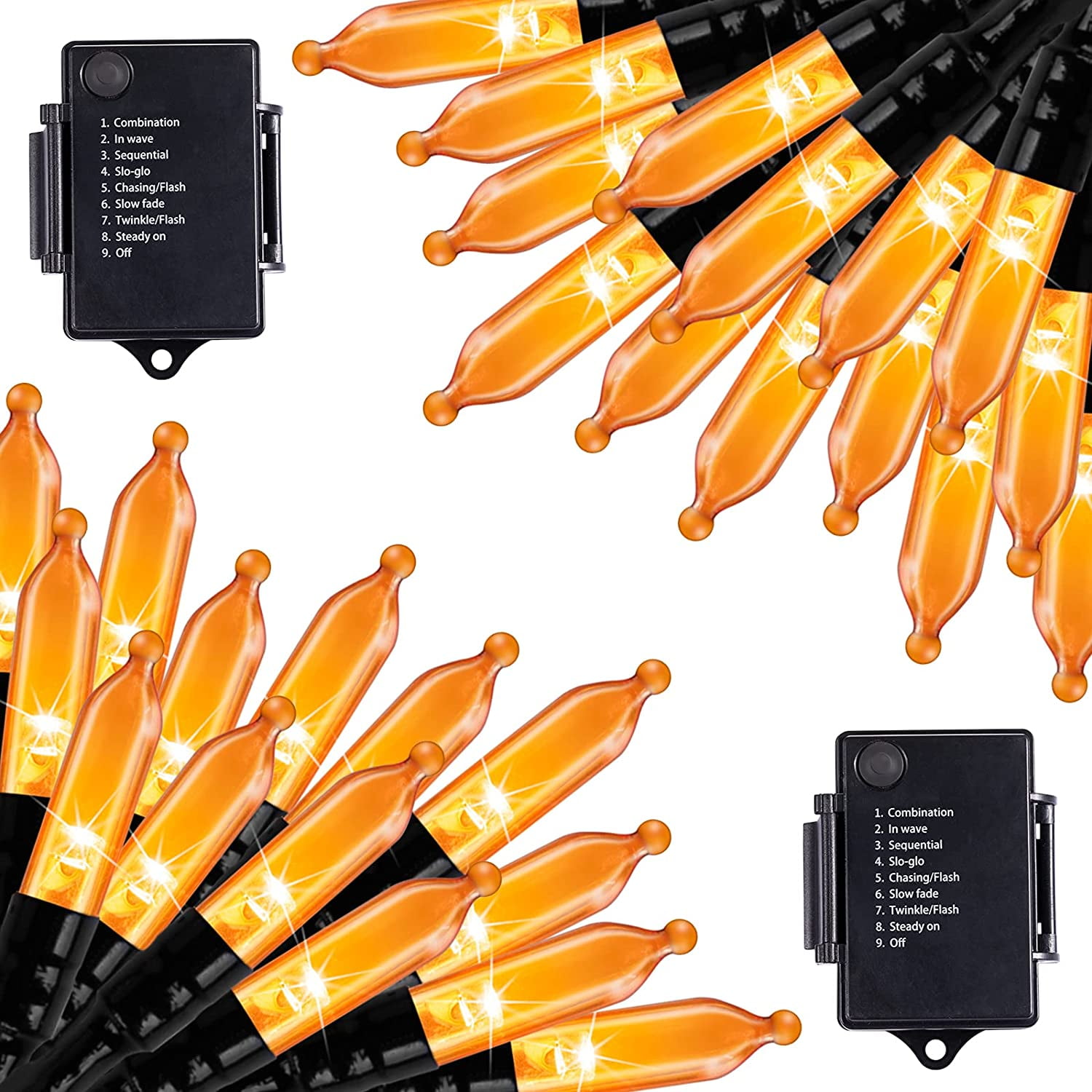 Morttic 2 Pack Orange String Lights, 16.4ft 50 LED, Waterproof, 8 Modes ...