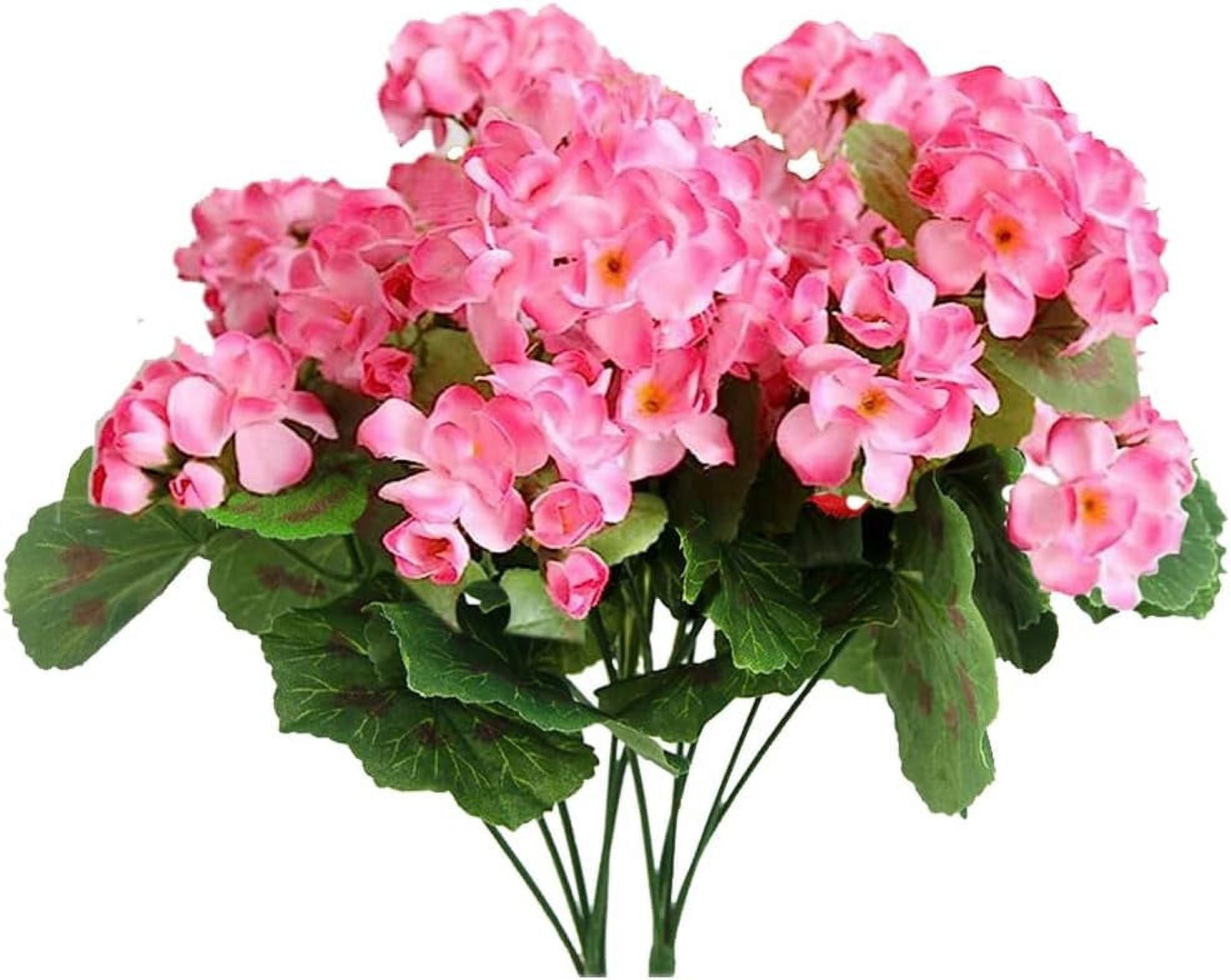 Morttic 2 Pcs Artificial Red Geranium Bush Faux Flowers Geraniums Silk ...