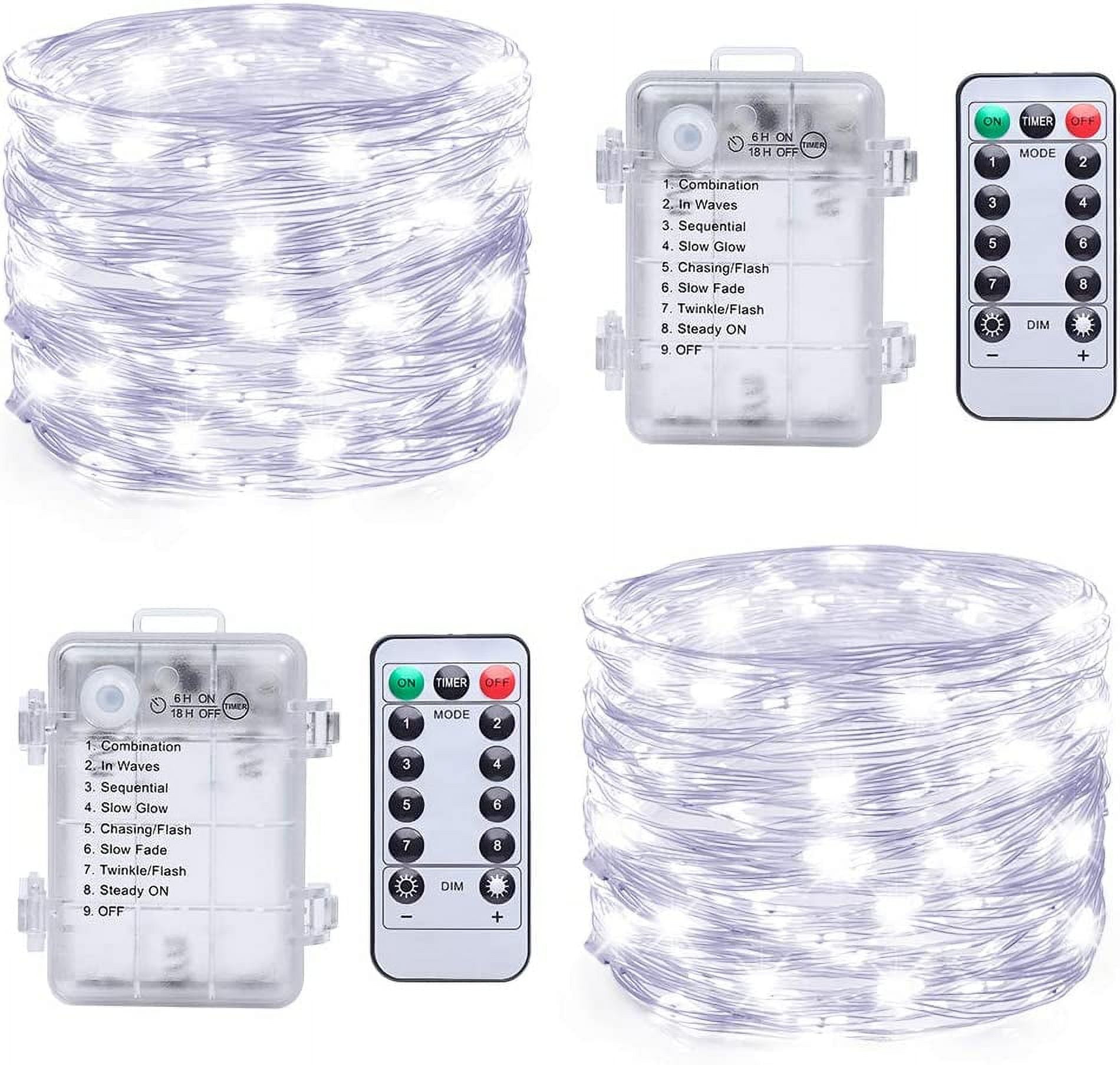 Morttic 2 Set Battery Operated Christmas Fairy Lights, 8 Modes Remote ...