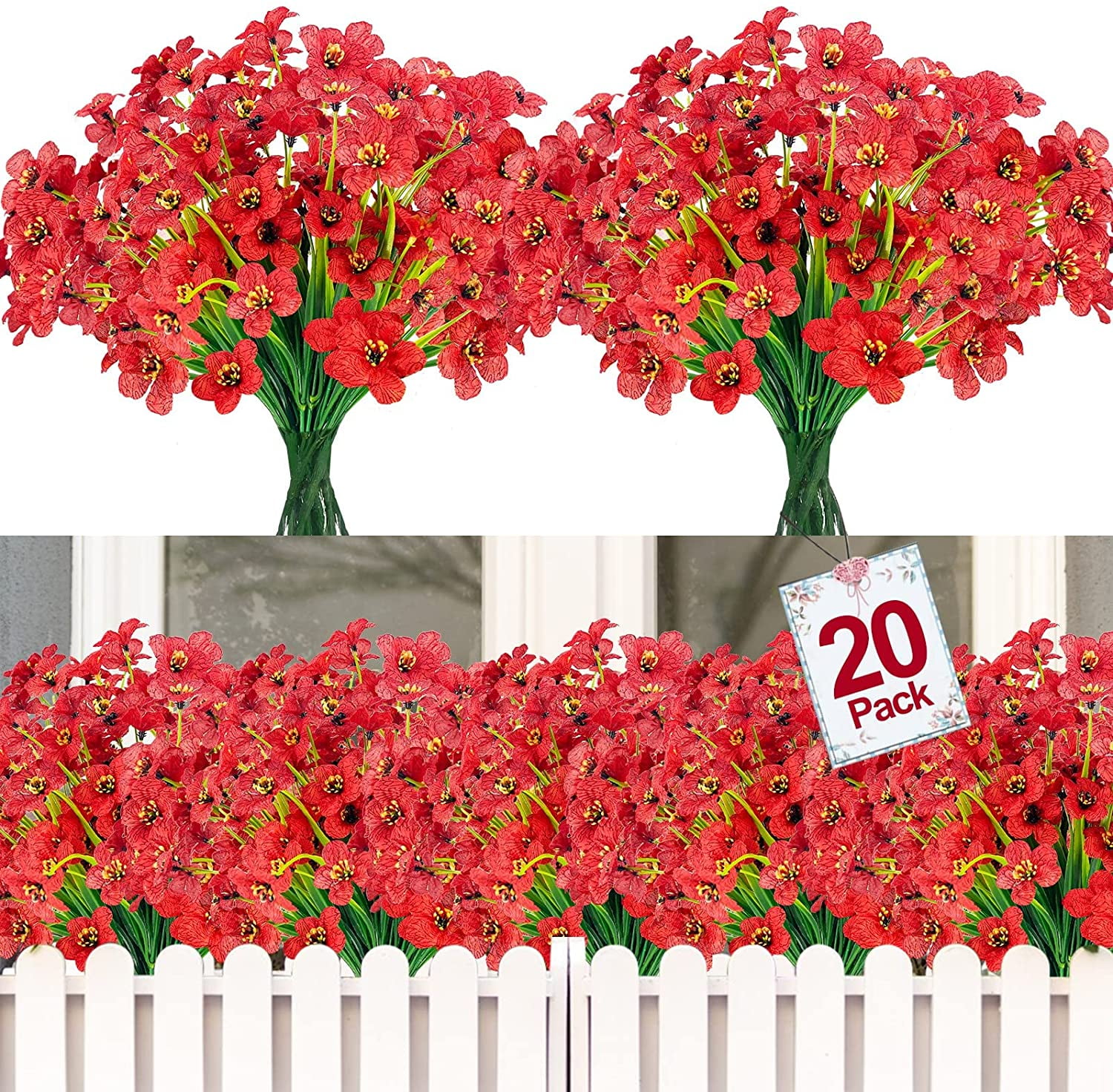 Morttic 20 Bundles Silk Flowers Spring Outdoor Artificial Flowers UV ...