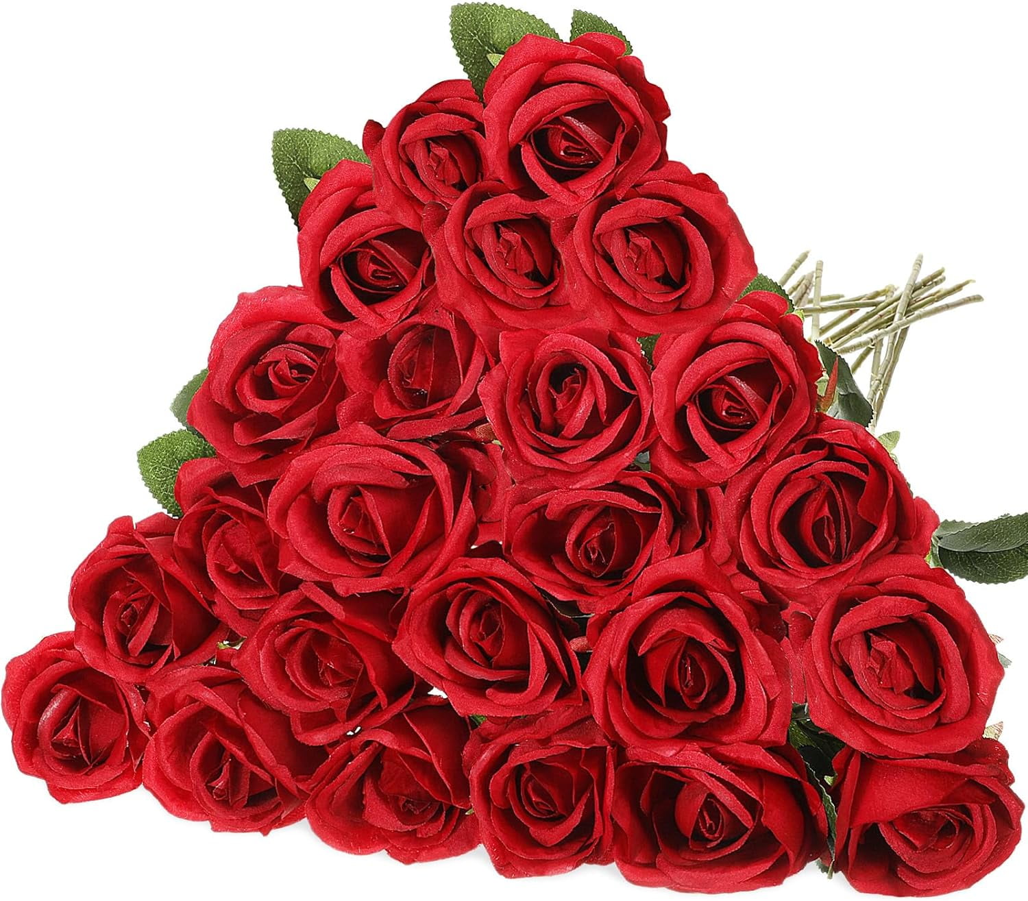 Morttic 24 Pcs Rose Artificial Flowers with Long Stem Realistic Silk ...