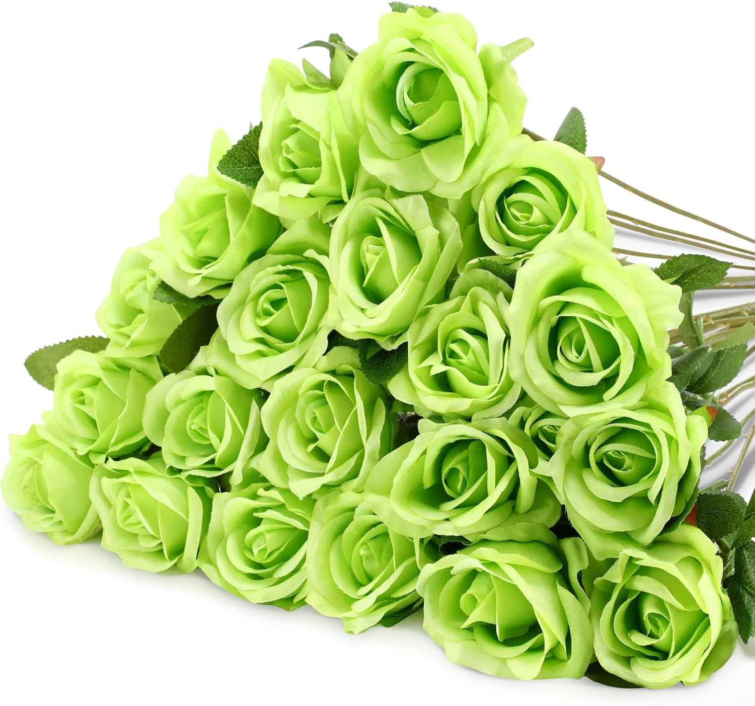 Morttic 24 Pcs Rose Artificial Flowers with Long Stem Realistic Silk ...