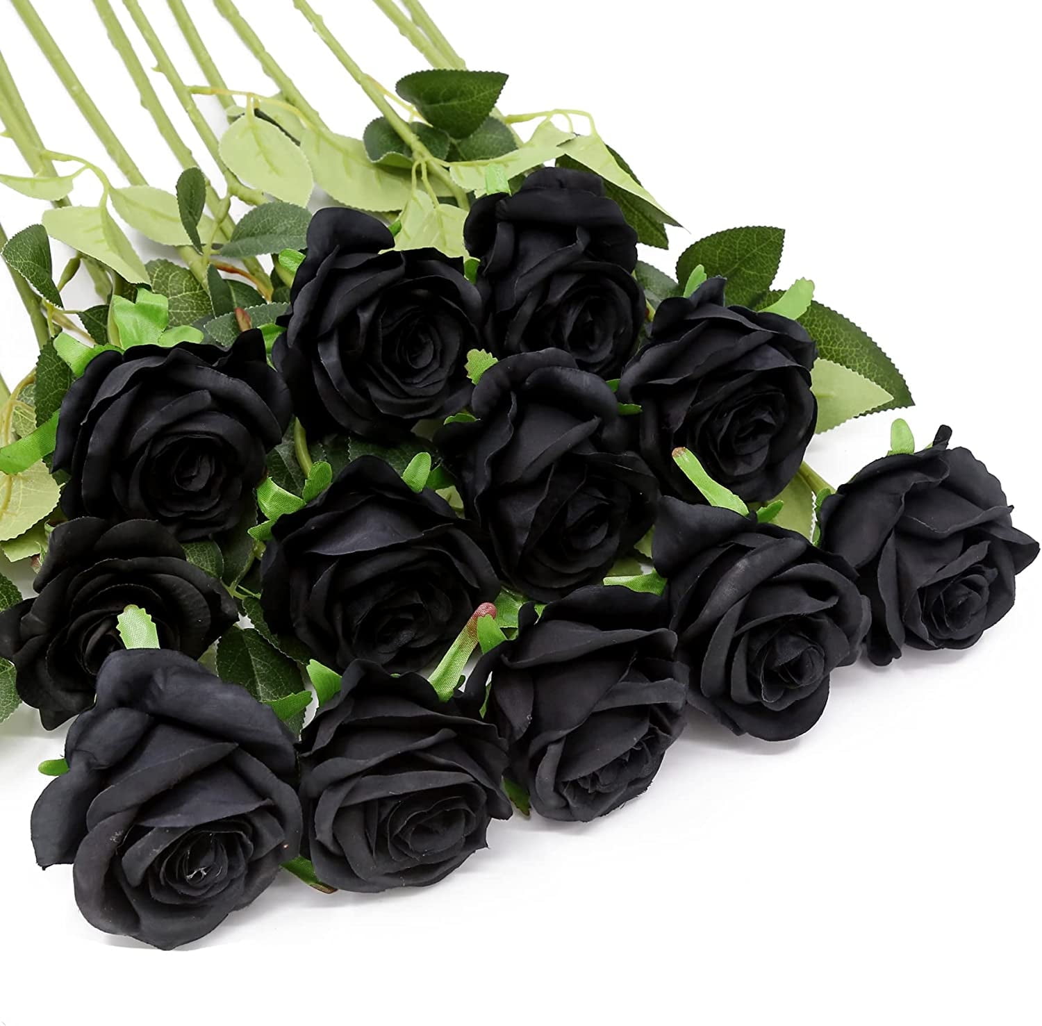 Morttic 24Pcs Roses Artificial Flowers Bulk Fake Silk Black Roses ...