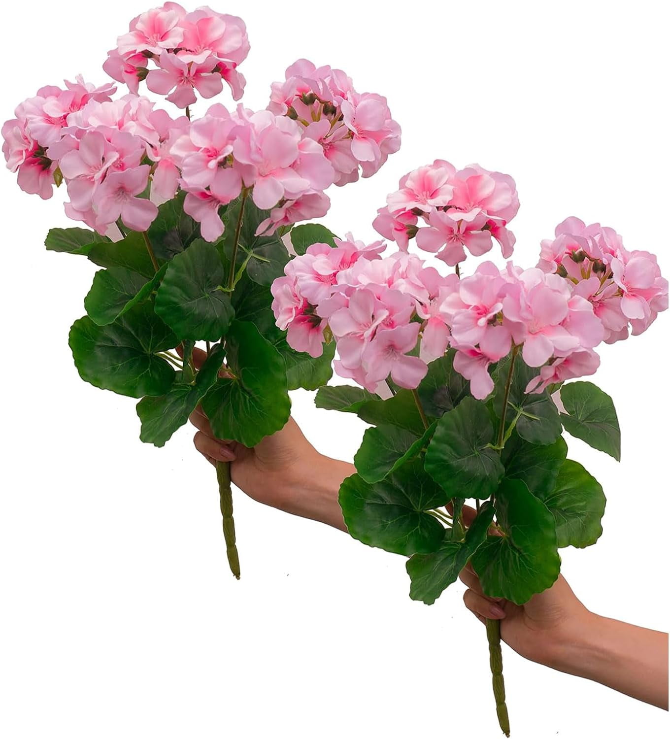 Morttic 2PCS 5 Heads Artificial Red Pink White Geranium Bush,Fake ...