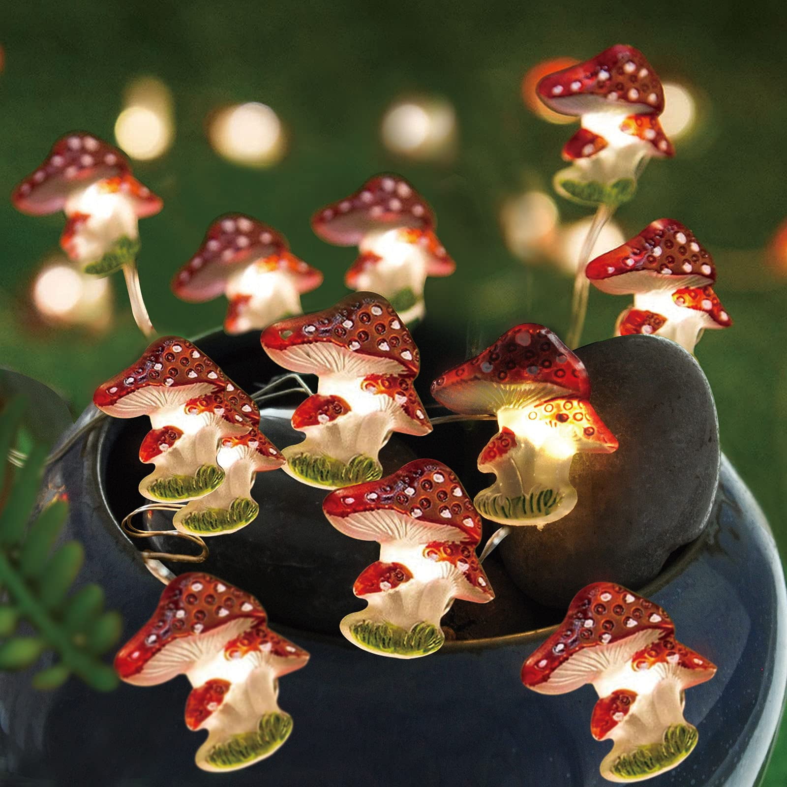 Morttic 30 LED Mushroom String Lights Battery Powered Fairy String ...