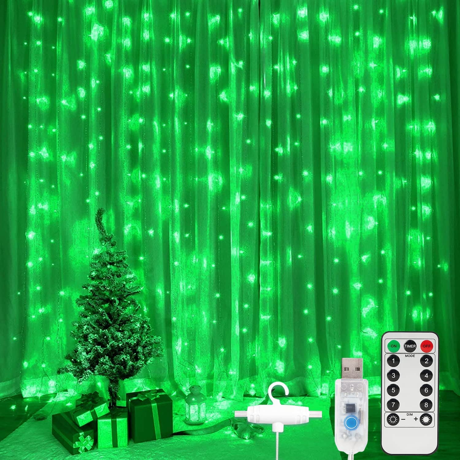 Morttic 300 LEDs Curtain String Light, 9.8FT x 9.8FT 8 Lighting Modes ...
