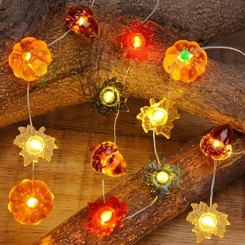 Morttic 3D Pumpkin Fall Lights 10Ft 30Led Pumpkin Maples Acorns Indoor ...