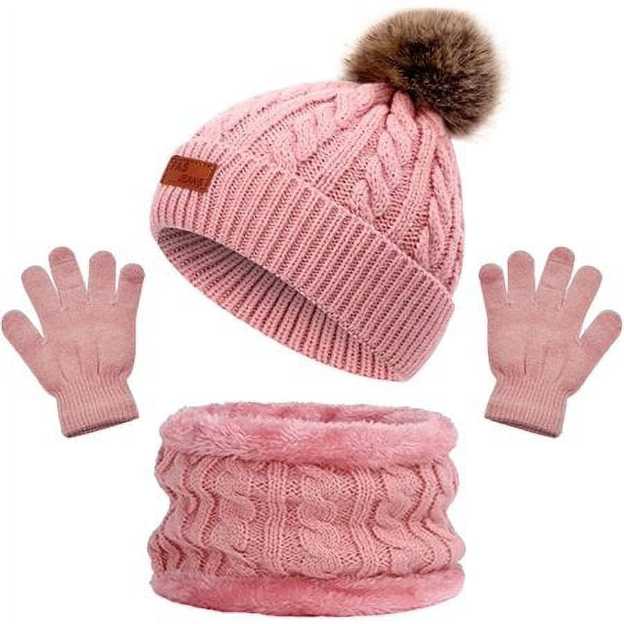 MORTTIC 3Pcs Kids Winter Beanie Hat Scarf Gloves Set, Warm Fleece ...