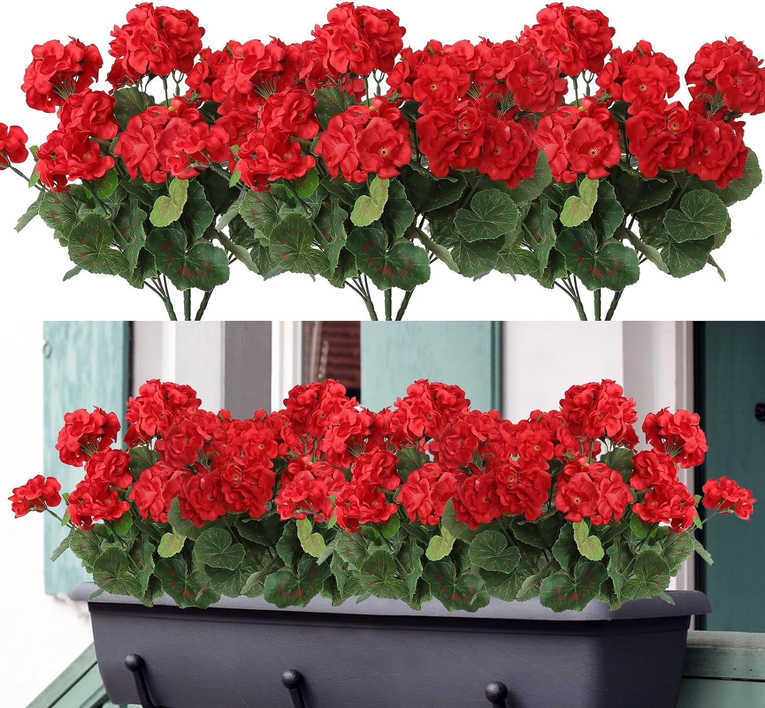 Morttic 4 Pack UV Resistant Red Geranium Artificial Flowers for Outdoor ...
