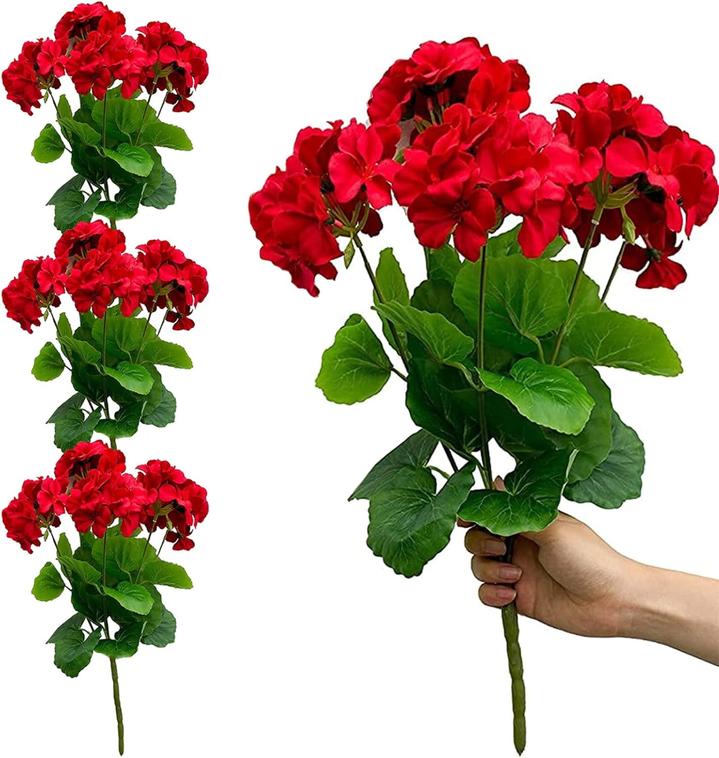 Morttic 4pcs Artificial Flowers Fake Geraniums for Outdoors 14 Inch ...