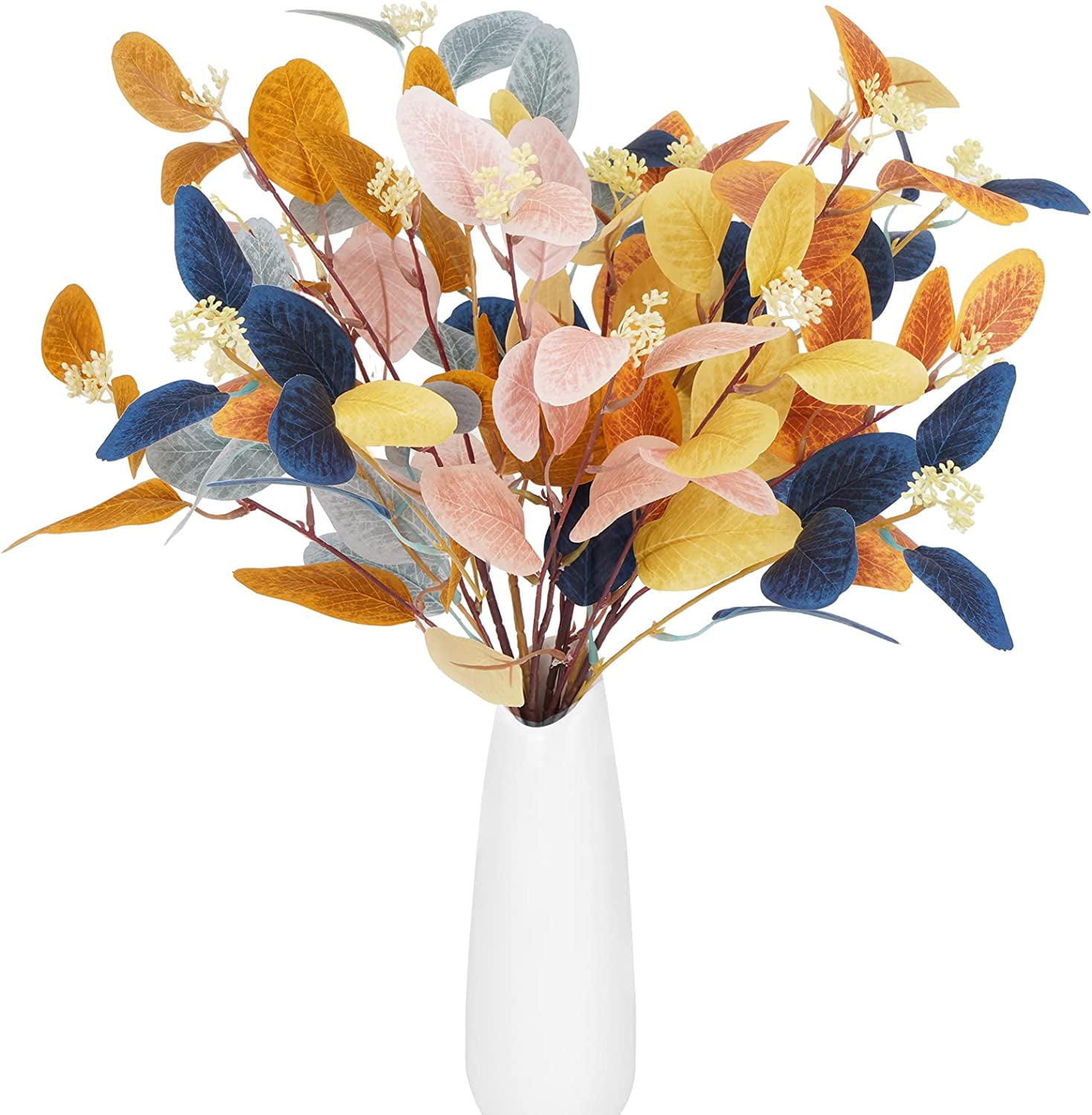 Morttic 6 Pack 17” Artificial Eucalyptus Leaves Stems, Multicolor Silk ...