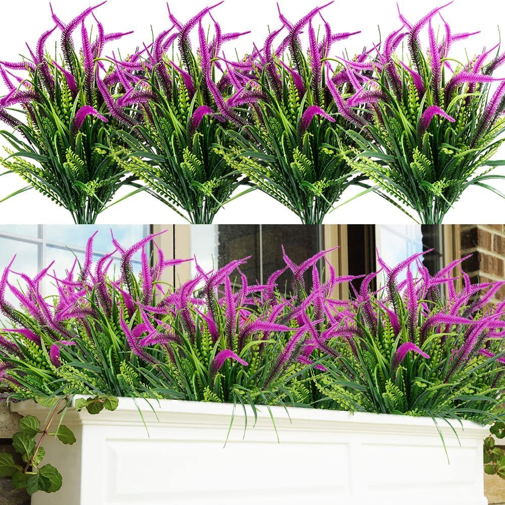 Morttic 8 Bundles Artificial Flowers Outdoor Plants Faux UV Resistant ...